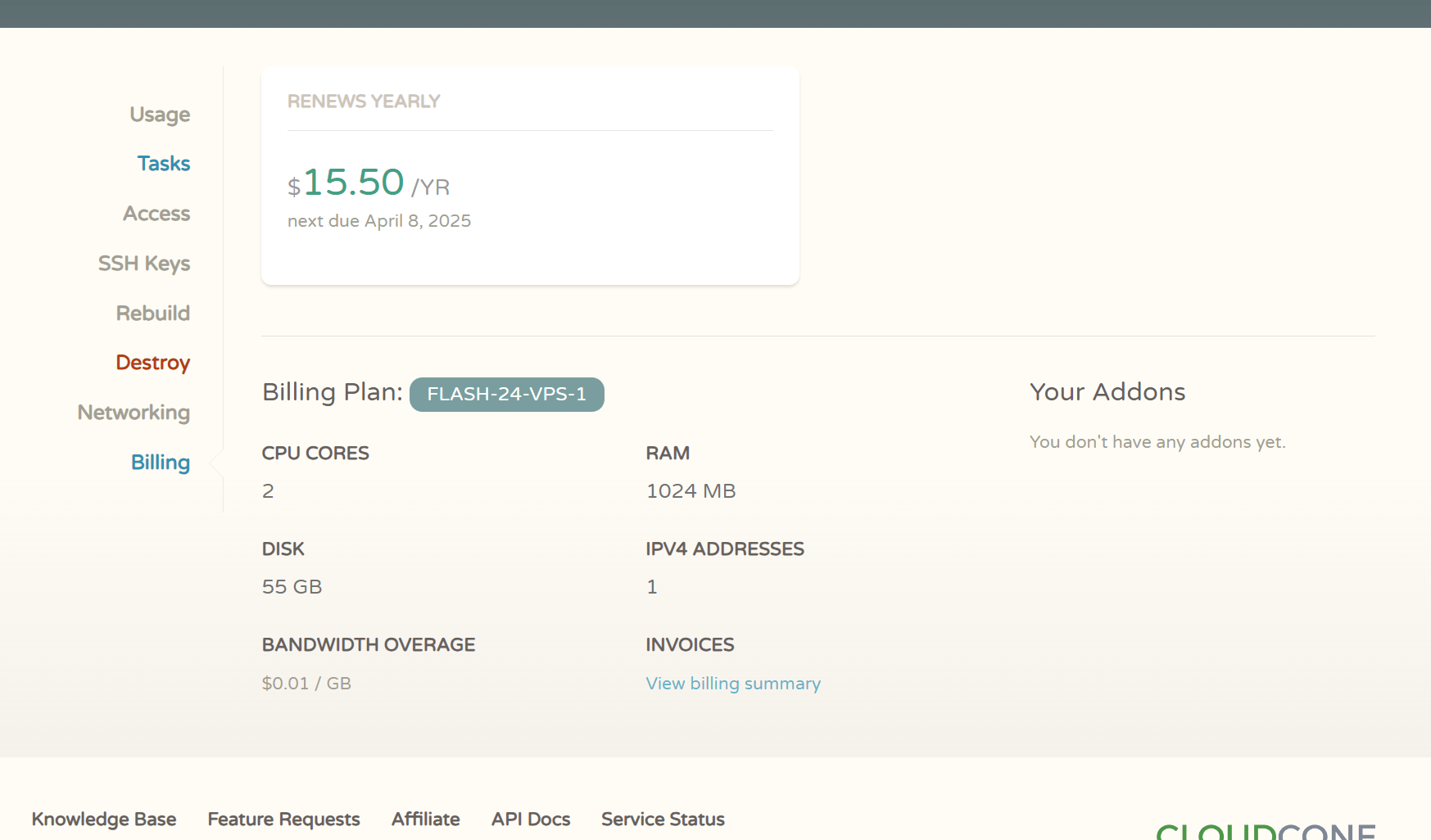 60出个年付15.5刀CC/cloudcone鸡，2C1G55G3T